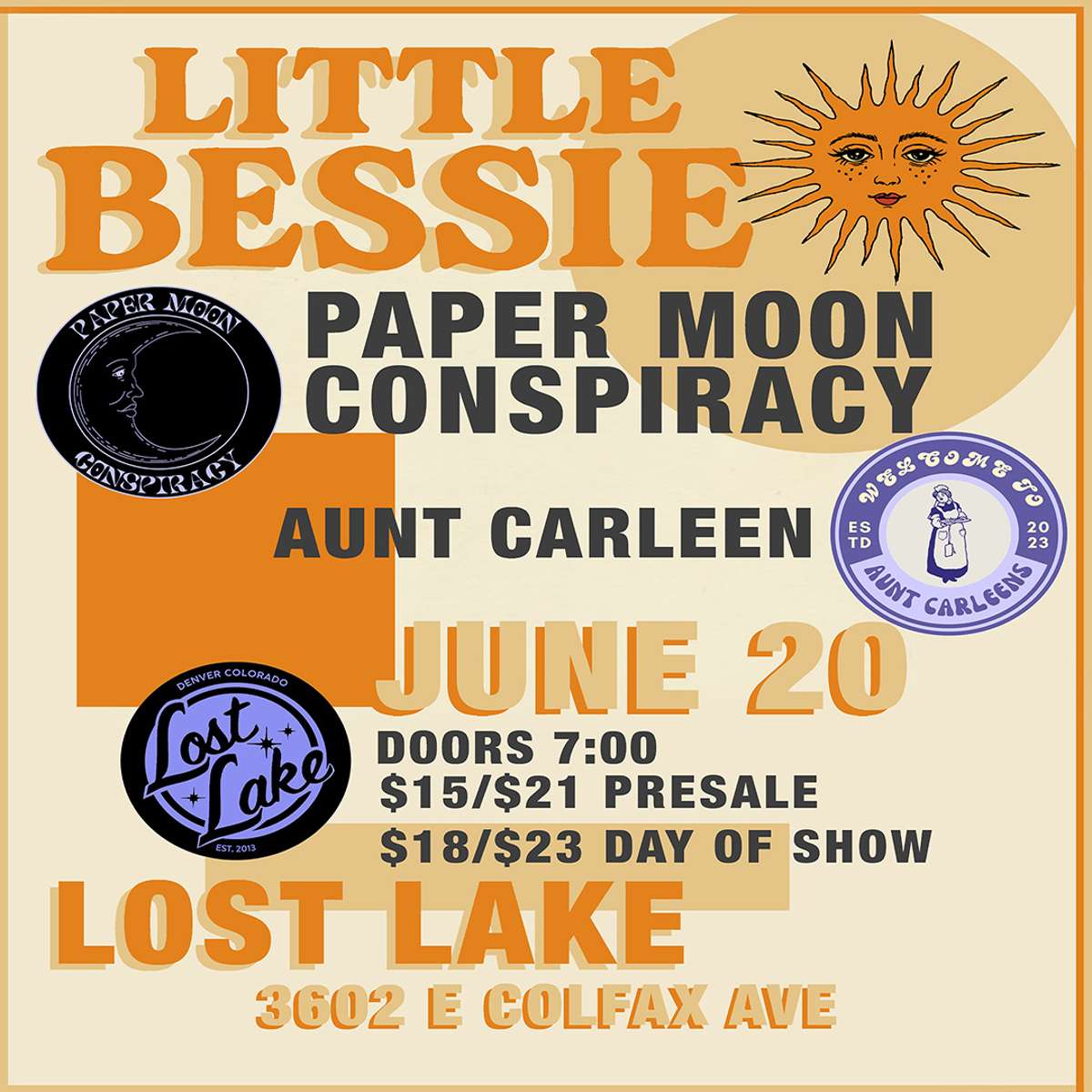 Little Bessie w/ Paper Moon Conspiracy + Aunt Carleen Tickets | Denver ...
