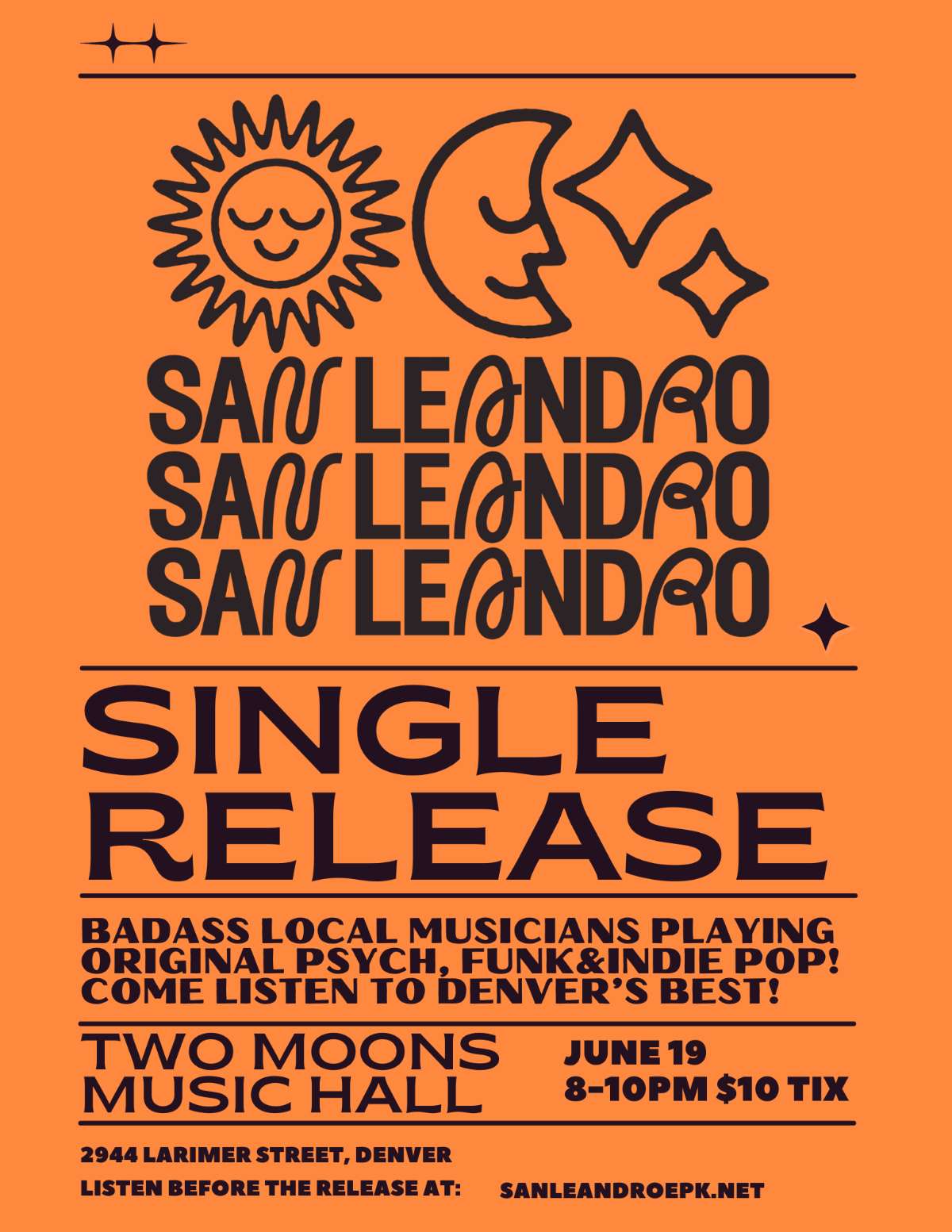 San Leandro (Single Release) Tickets | Denver, CO | Two Moons Music Hall