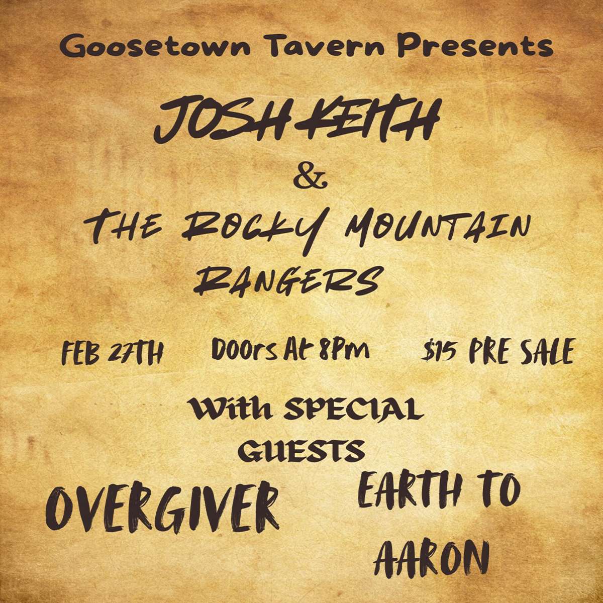 Josh Keith & the Rocky Mountain Rangers w/ OverGiver + Earth to Aaron ...