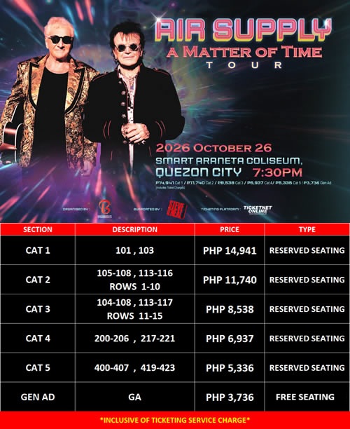 Air Supply A Matter of Time Tour Tickets | Quezon City, | Smart Araneta ...